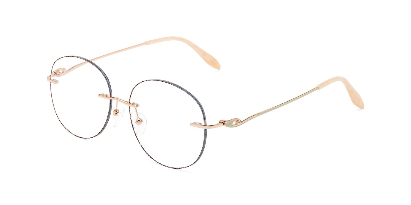 Purple Glitter/Rose Gold Low Bridge Fit Round Color-Edged Rimless ...