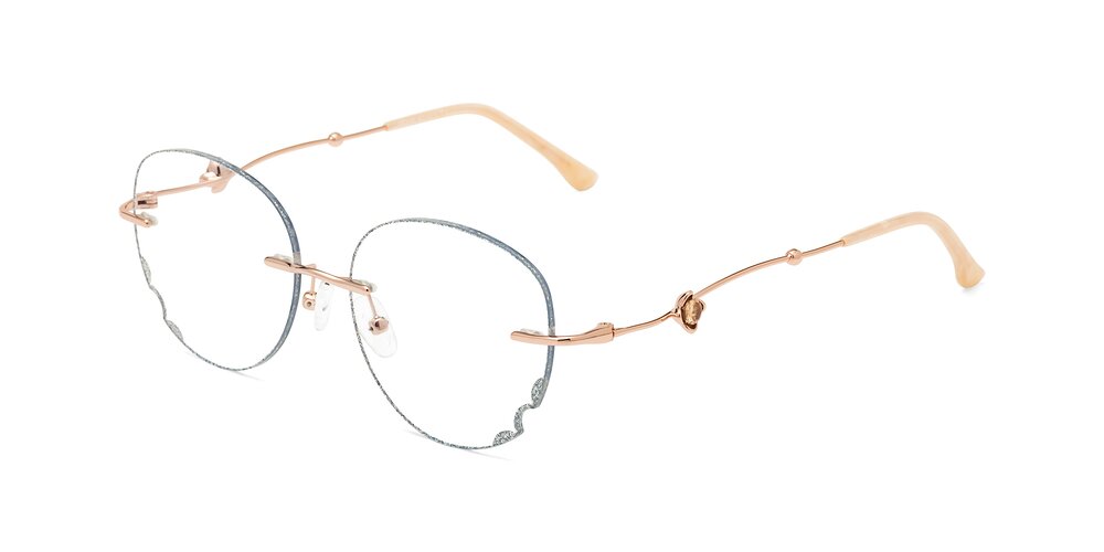 Silver Glitter/Rose Gold Low Bridge Fit Butterfly Color-Edged Rimless ...