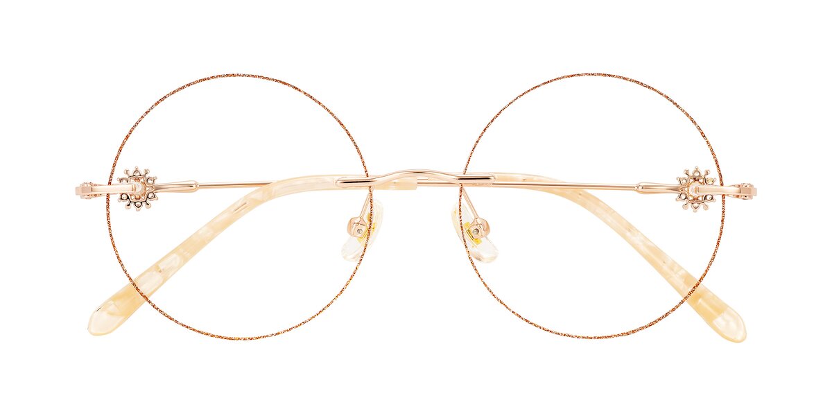 Rust Glitter/Rose Gold Metal Round Color-Edged Rimless Blue Light ...