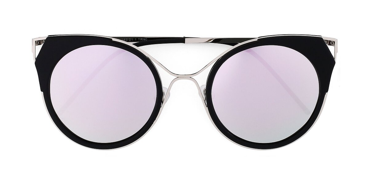 Copper Thin Metal Cat-Eye Mirrored Polarized Sunglasses with Blue Non ...
