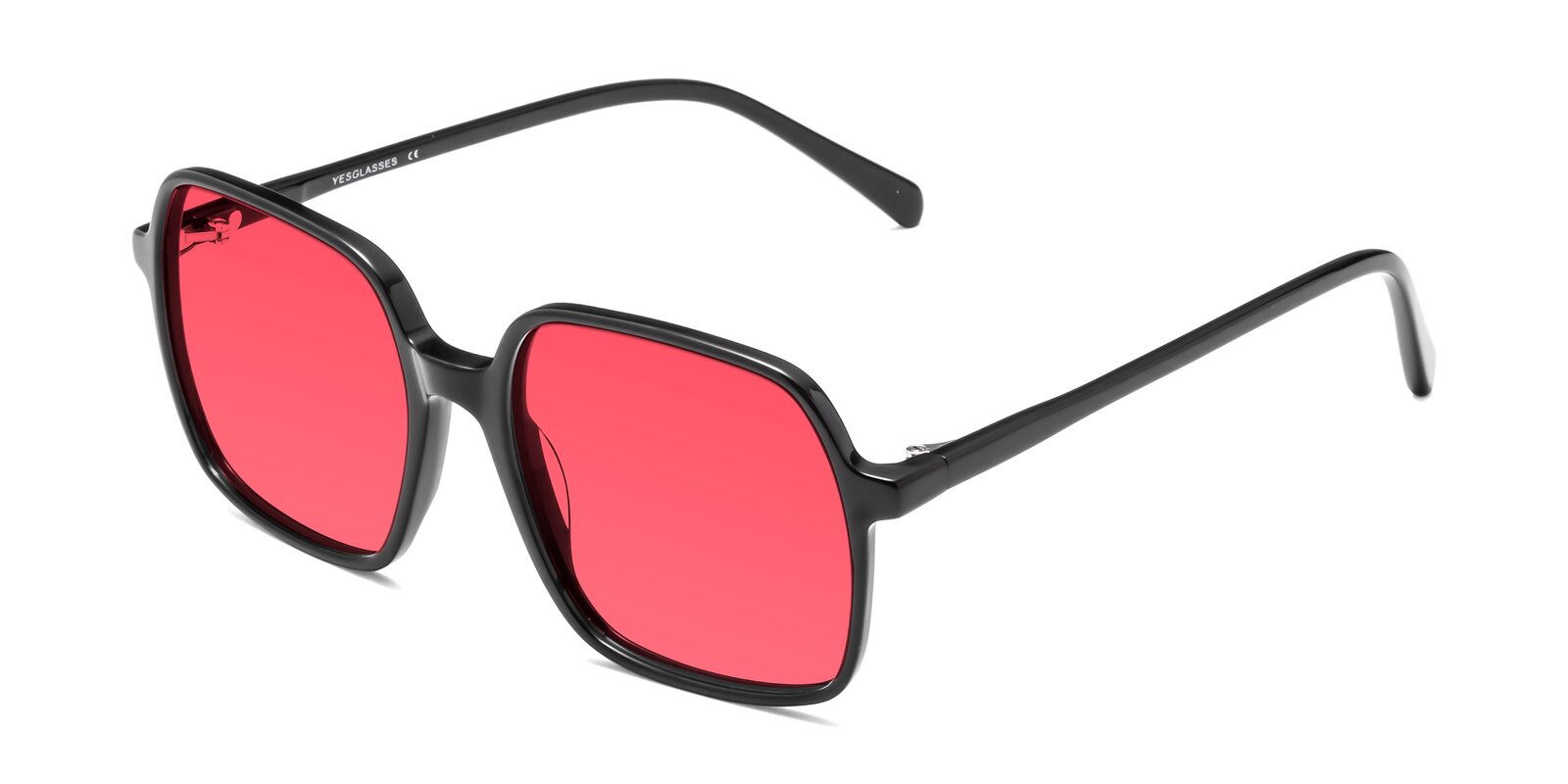 Black Oversized Lightweight Square Tinted Sunglasses with Red Sunwear ...