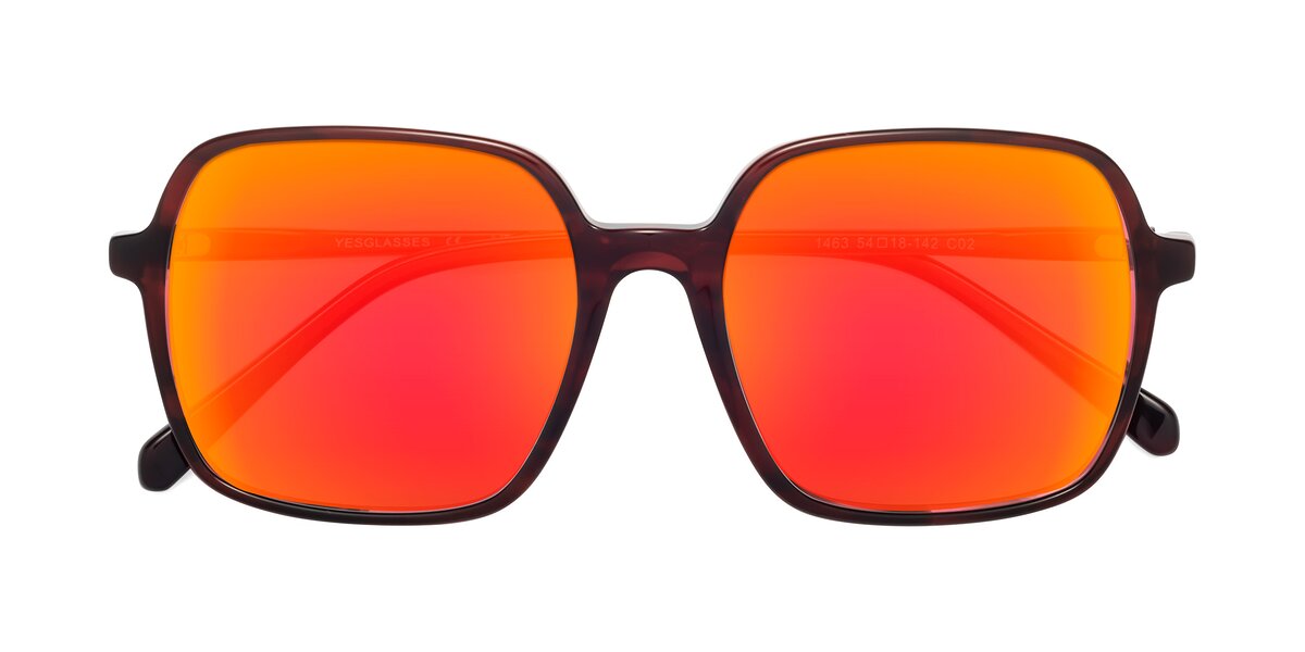 Wine Oversized Lightweight Square Mirrored Sunglasses with Red Gold ...
