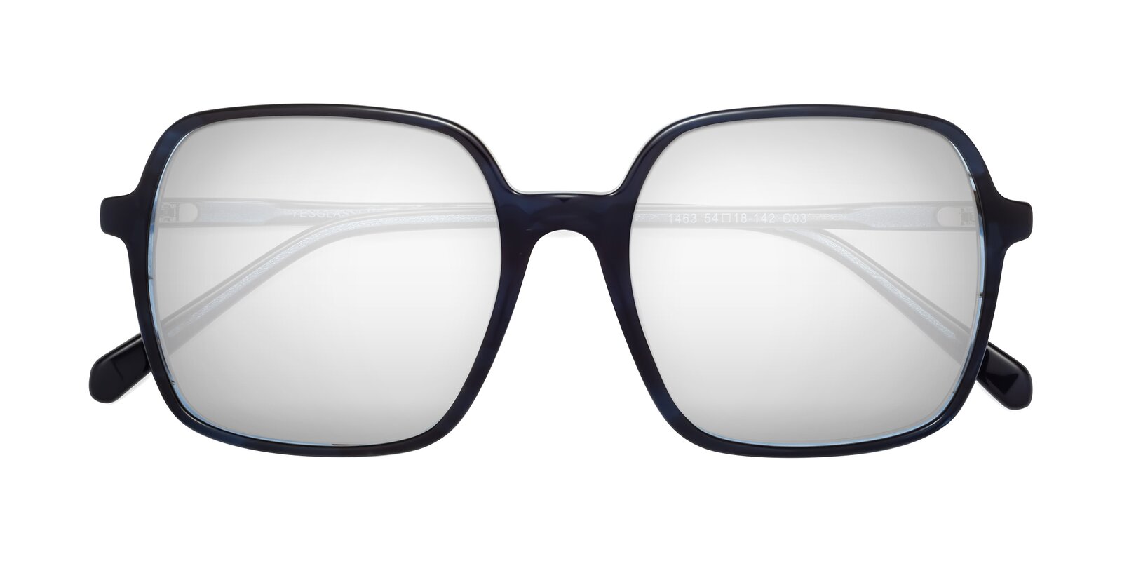 Blue Oversized Lightweight Square Mirrored Sunglasses with Silver ...