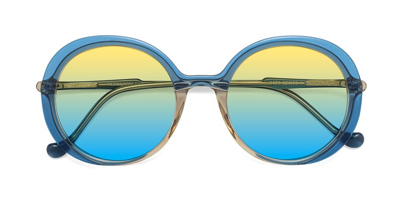 Blue Grandpa Hipster Round Gradient Sunglasses with Yellow / Blue ...