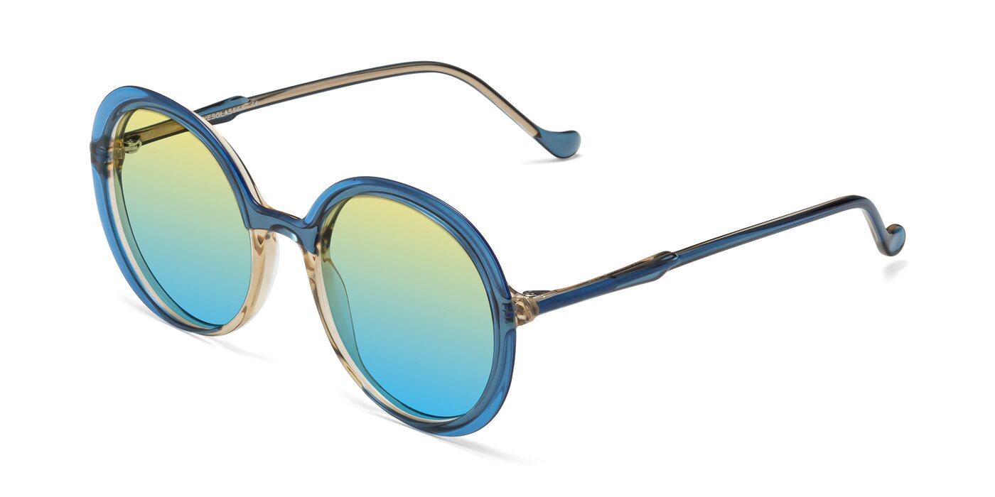 Blue Grandpa Hipster Round Gradient Sunglasses with Yellow / Blue ...
