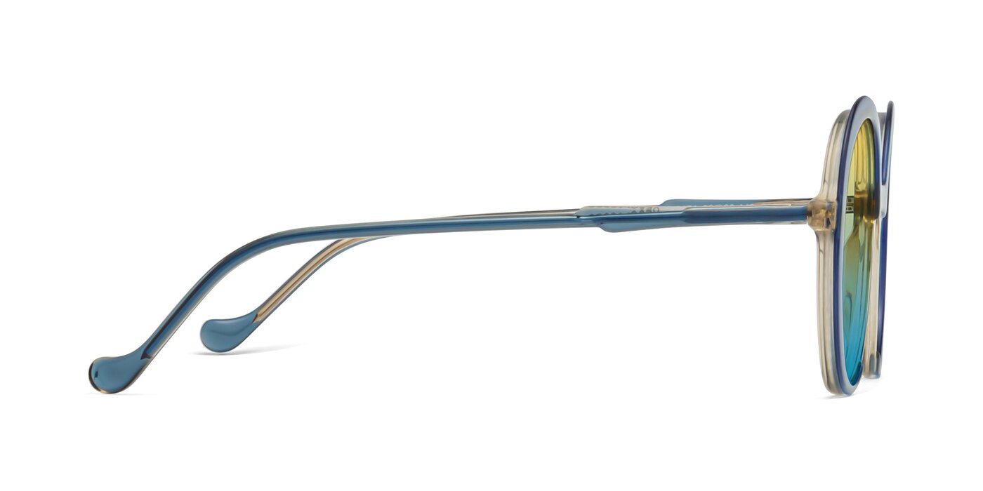 Blue Grandpa Hipster Round Gradient Sunglasses with Yellow / Blue ...