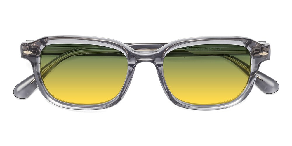 Gray Classic Acetate Rectangle Gradient Sunglasses with Green / Yellow ...