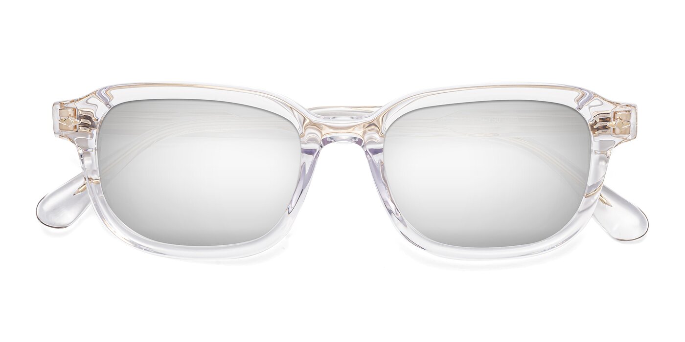 Clear Classic Acetate Rectangle Mirrored Sunglasses with Silver Sunwear ...
