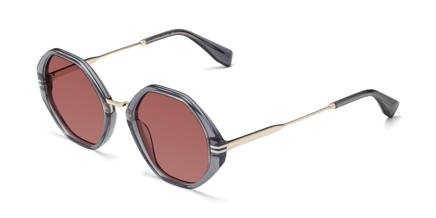 Gray Oversized Hipster Geometric Tinted Sunglasses with Garnet Sunwear ...