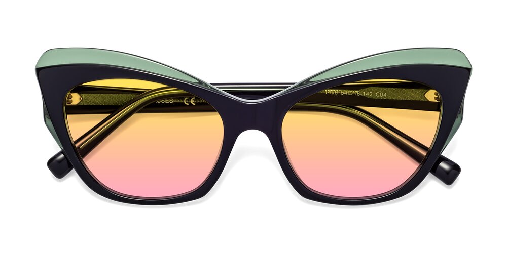 Black/Green Hipster Acetate Butterfly Gradient Sunglasses with Yellow ...