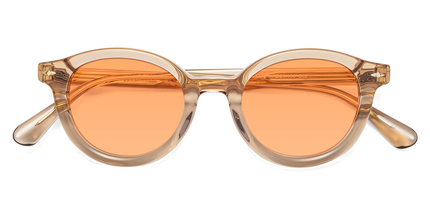 Caramel Narrow Acetate Round Tinted Sunglasses with Medium Orange ...
