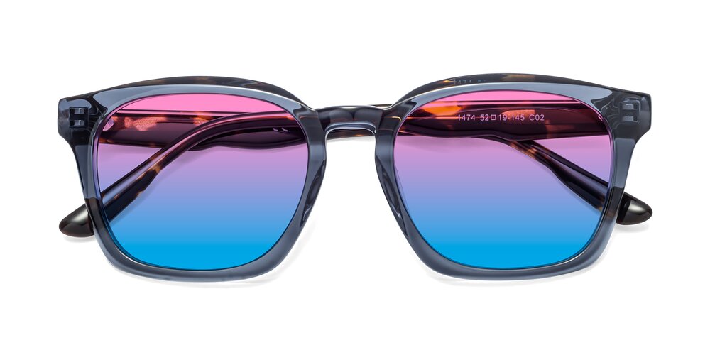 Faded Blue Hipster Thick Trapezoid Gradient Sunglasses with Pink / Blue ...