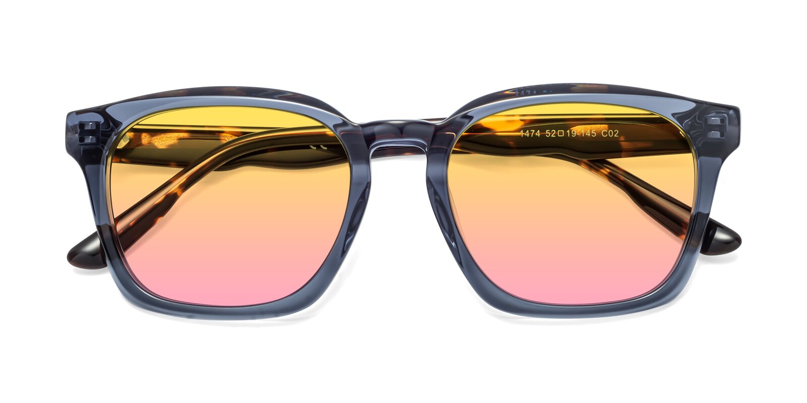 Faded Blue Hipster Thick Trapezoid Gradient Sunglasses with Yellow ...