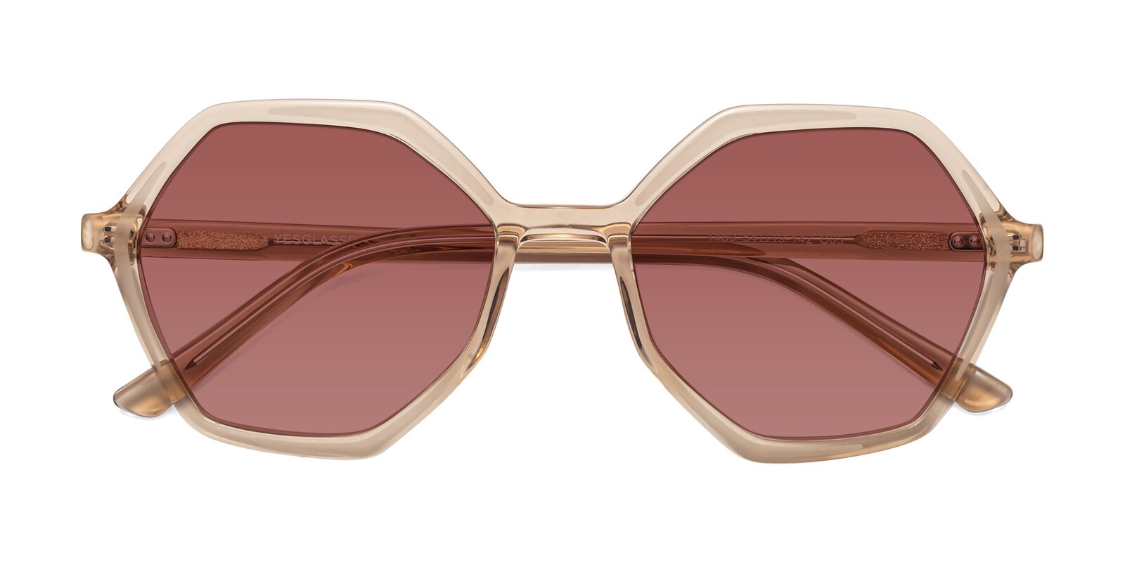 Light Brown Geek-Chic Acetate Geometric Tinted Sunglasses with Garnet ...