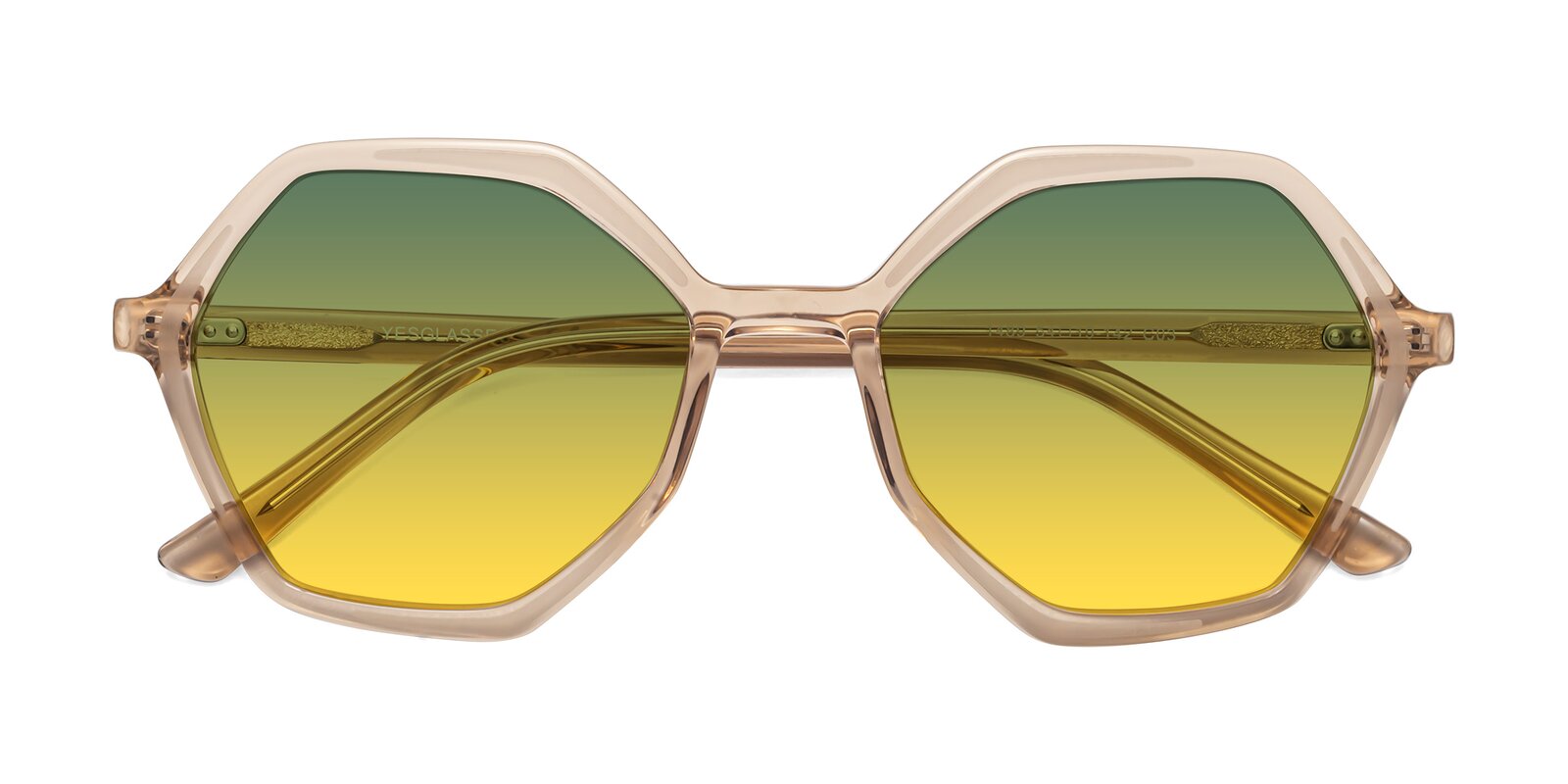 Light Brown Geek-Chic Acetate Geometric Gradient Sunglasses with Green ...