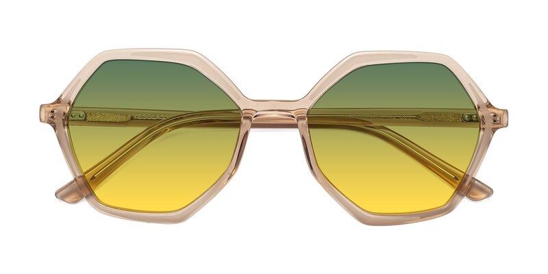 Light Brown Geek-Chic Acetate Geometric Gradient Sunglasses with Green ...
