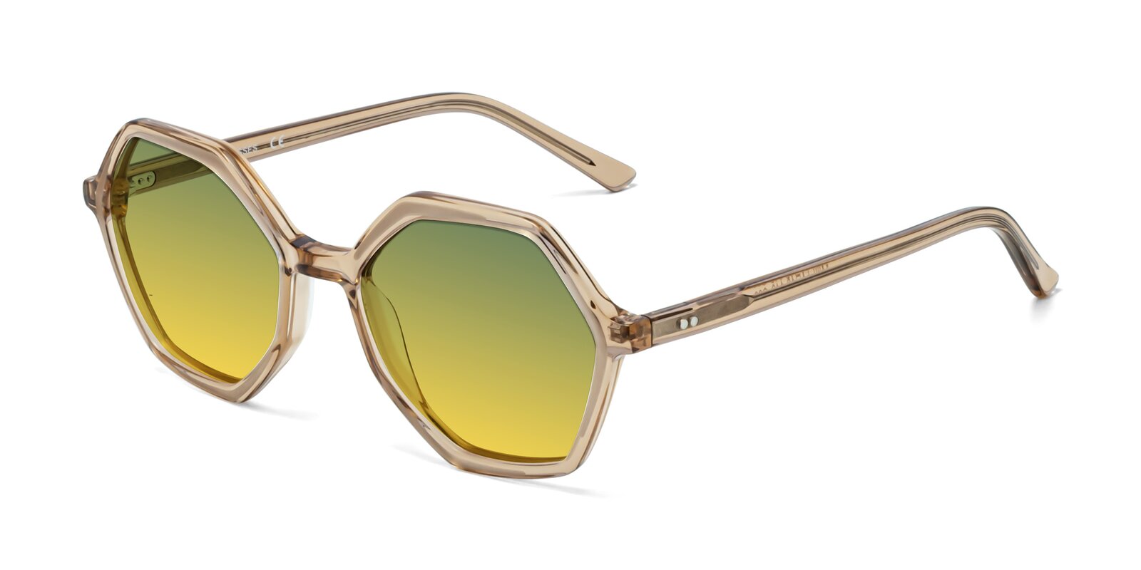 Light Brown Geek-Chic Acetate Geometric Gradient Sunglasses with Green ...
