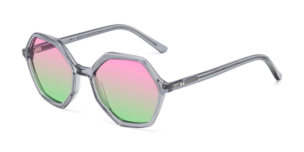 Blue-Gray Geek-Chic Acetate Geometric Gradient Sunglasses with Pink ...