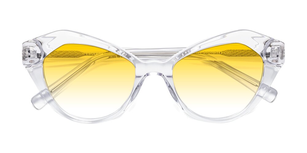 Clear Acetate Cat-Eye Geometric Gradient Sunglasses with Yellow Sunwear ...