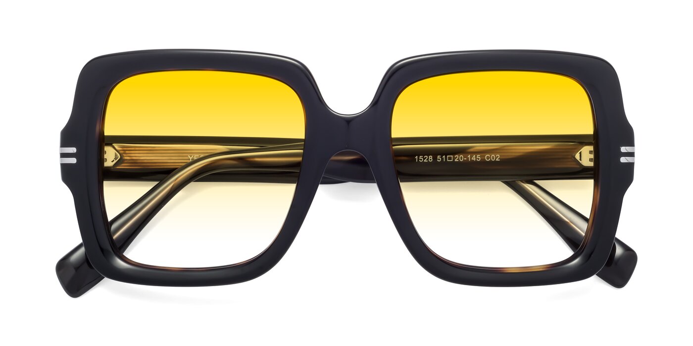 Tortoise Narrow Oversized Square Gradient Sunglasses with Yellow ...