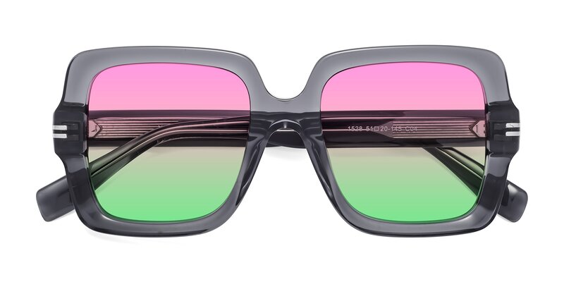 Gray Narrow Oversized Square Gradient Sunglasses with Pink / Green ...