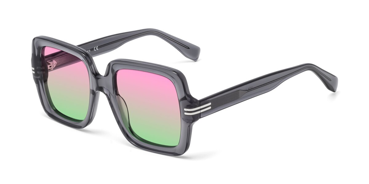 Gray Narrow Oversized Square Gradient Sunglasses with Pink / Green ...