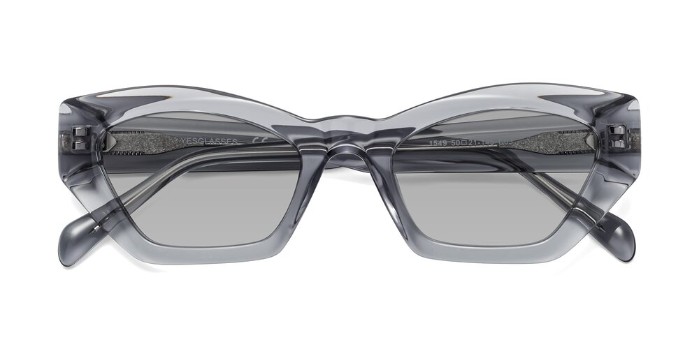 Gray Geek-Chic Acetate Geometric Tinted Sunglasses with Light Gray ...