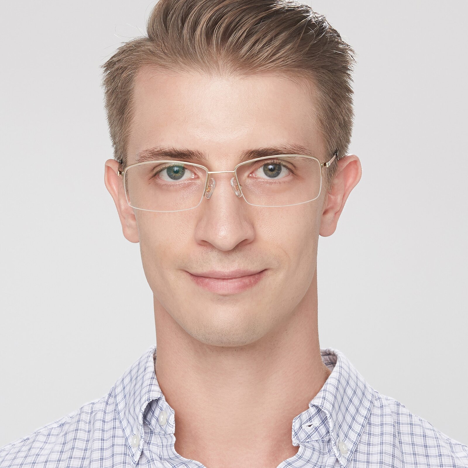 Gold Thin Rectangle Semi-Rimless Eyeglasses - Philip