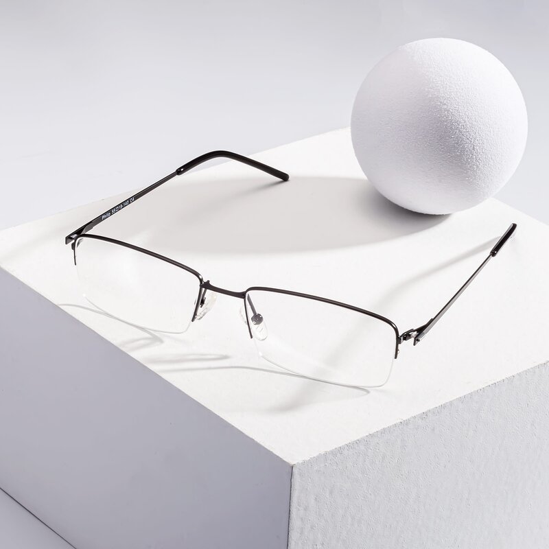 Black Thin Rectangle Semi-Rimless Eyeglasses - Philip