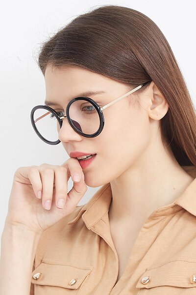 Black Geek-Chic Oversized Round Eyeglasses - Bloom