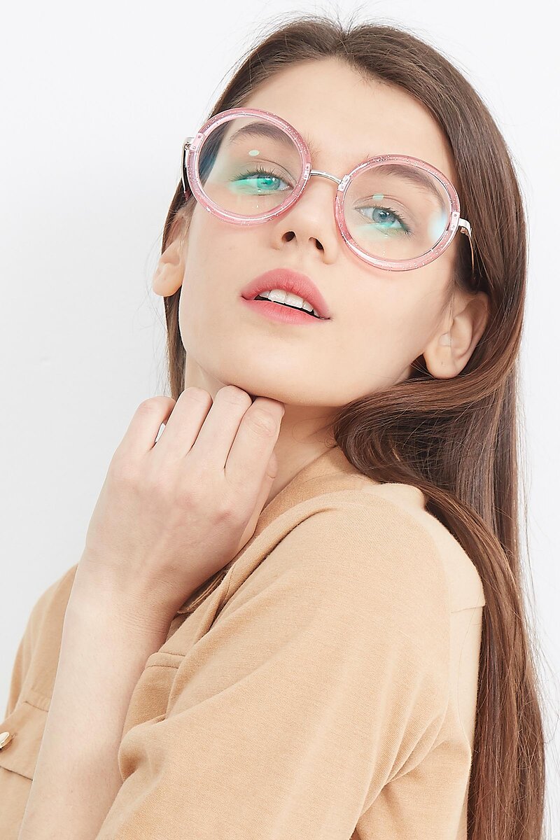 Transparent Pearl Pink Geek-Chic Oversized Round Eyeglasses - Bloom