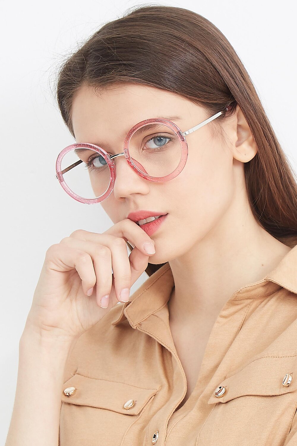 Transparent Pearl Pink Geek-Chic Oversized Round Eyeglasses - Bloom