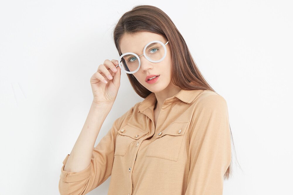 Transparent Glacier Grey Geek-Chic Oversized Round Eyeglasses - Bloom