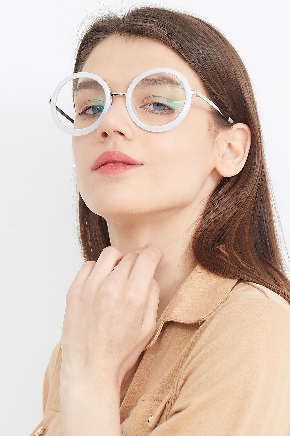 Transparent Glacier Grey Geek-Chic Oversized Round Eyeglasses - Bloom