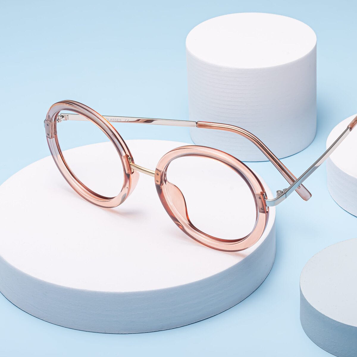 Caramel Geek-Chic Oversized Round Eyeglasses - Bloom