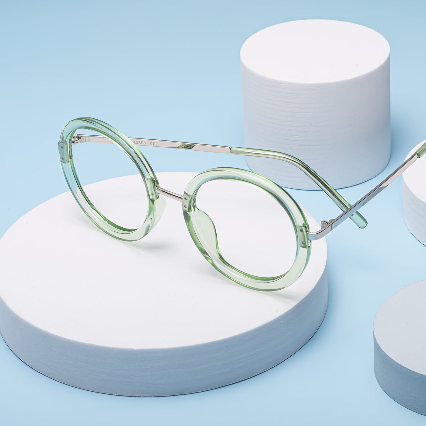 Mint Green Geek-Chic Oversized Round Eyeglasses - Bloom