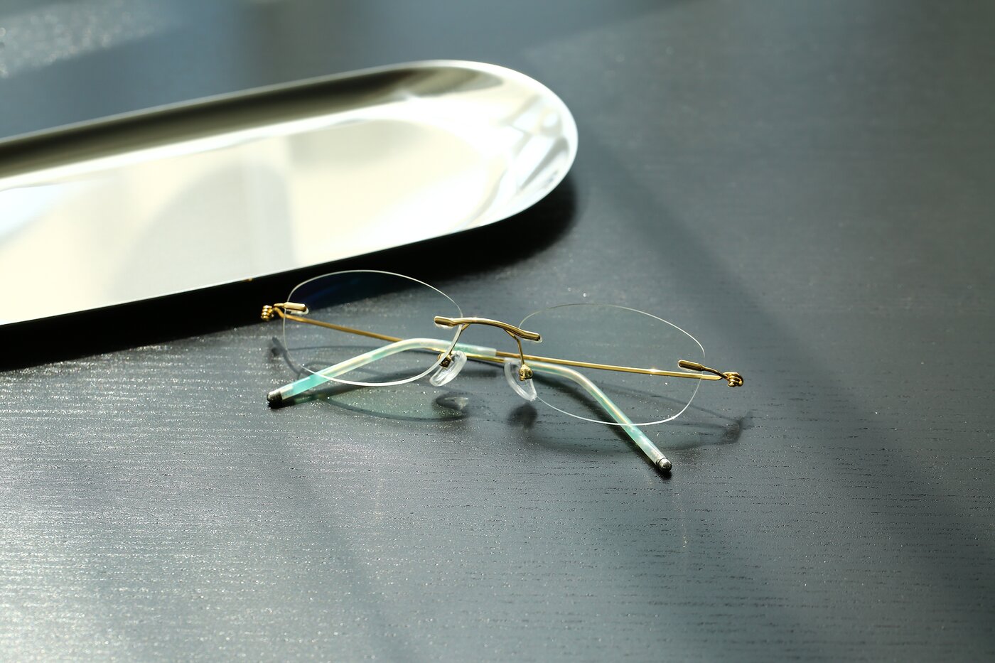 Gold Metal Oval Rimless Eyeglasses - 8587