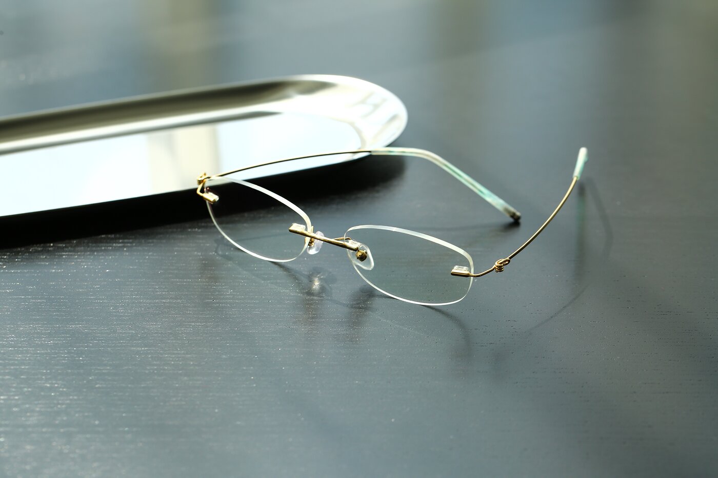 Gold Metal Oval Rimless Eyeglasses - 8587