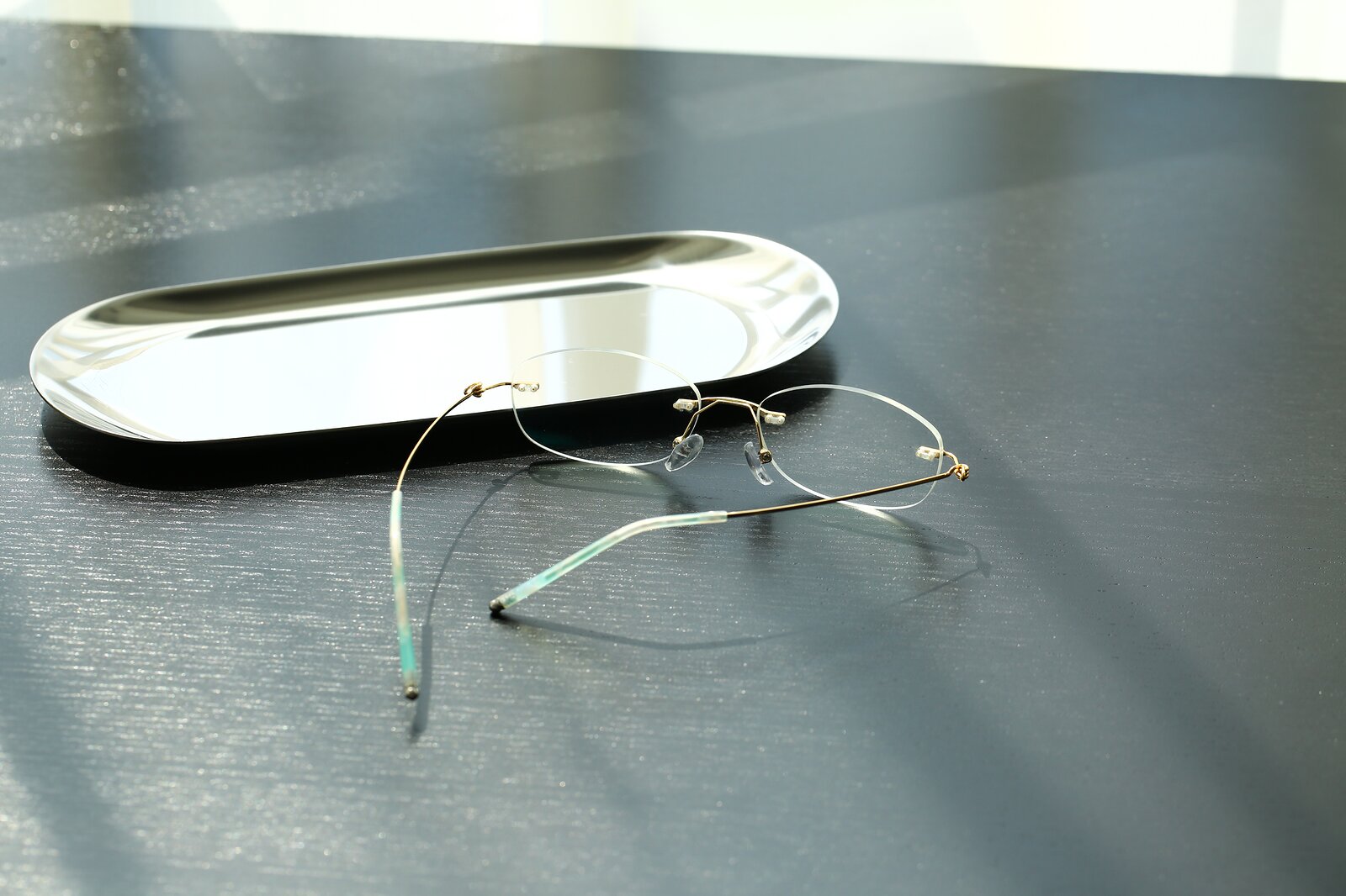 Gold Metal Oval Rimless Eyeglasses - 8587