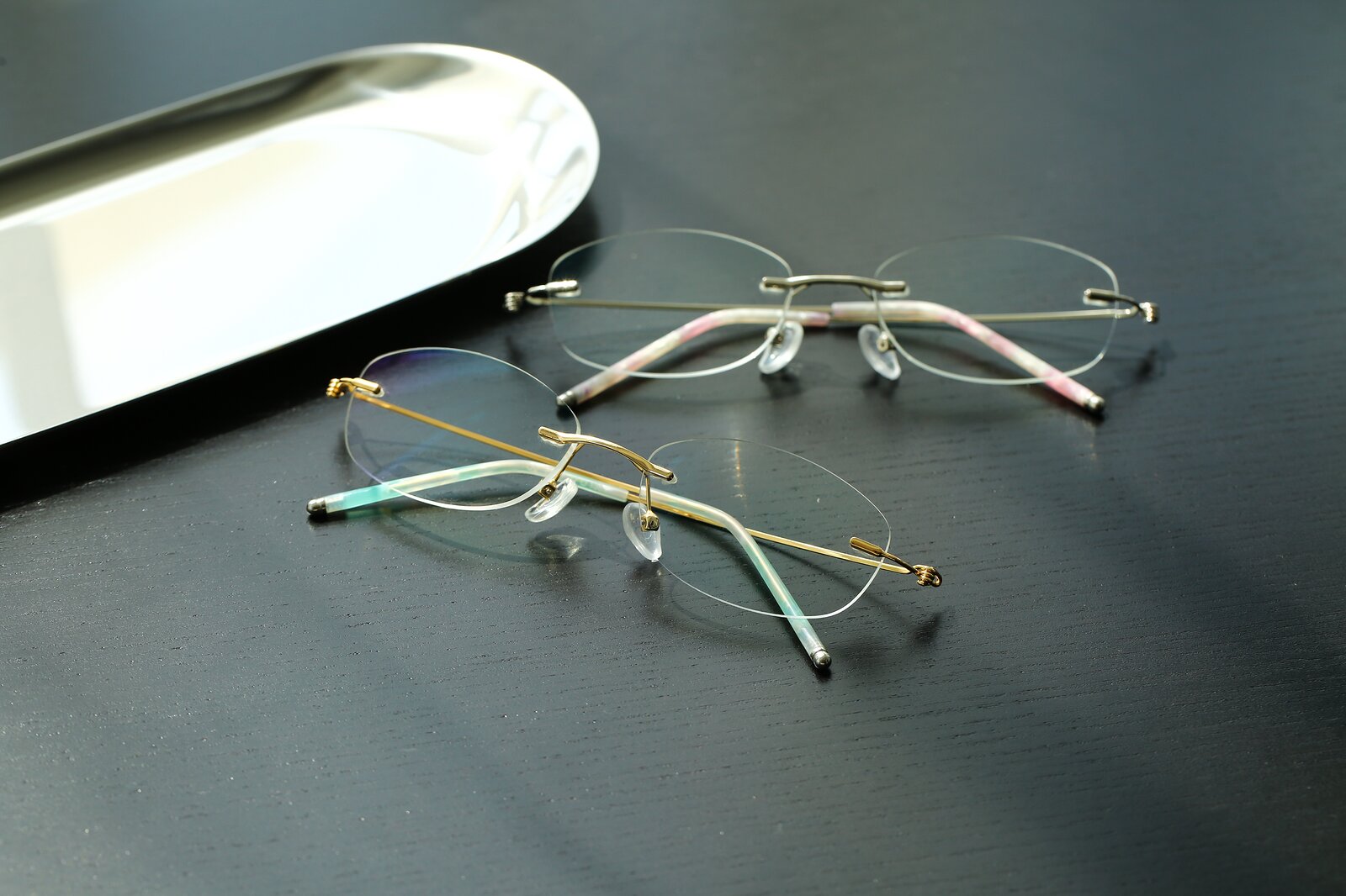 Gold Metal Oval Rimless Eyeglasses - 8587