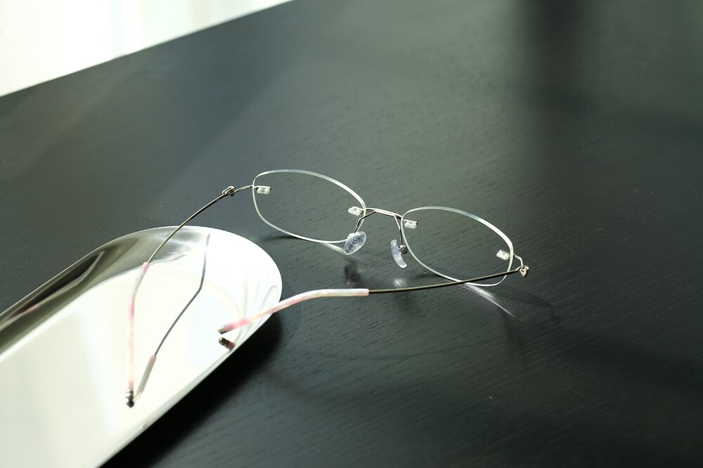 Silver Metal Oval Rimless Eyeglasses - 8587