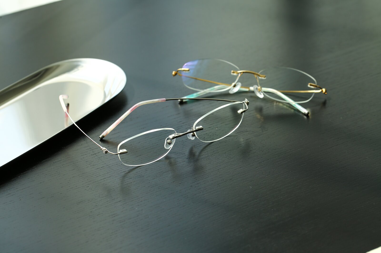 Silver Metal Oval Rimless Eyeglasses - 8587