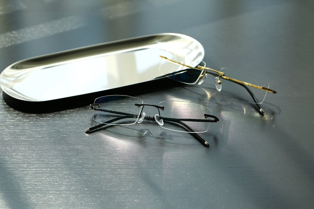 Black Metal Rectangle Rimless Eyeglasses - 58076