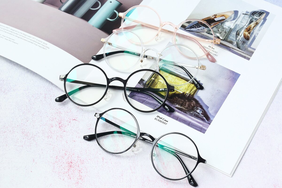 Transparent Gray Retro-Vintage Thin Round Blue Light Glasses - Lemon