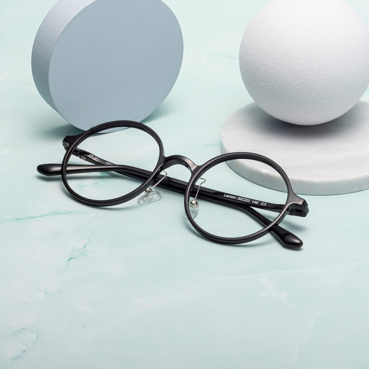 Black Retro-Vintage Thin Round Eyeglasses - Lemon
