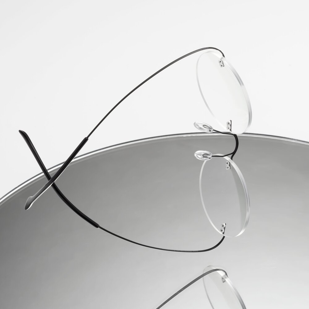 Black Lightweight Round Rimless Eyeglasses - Artist