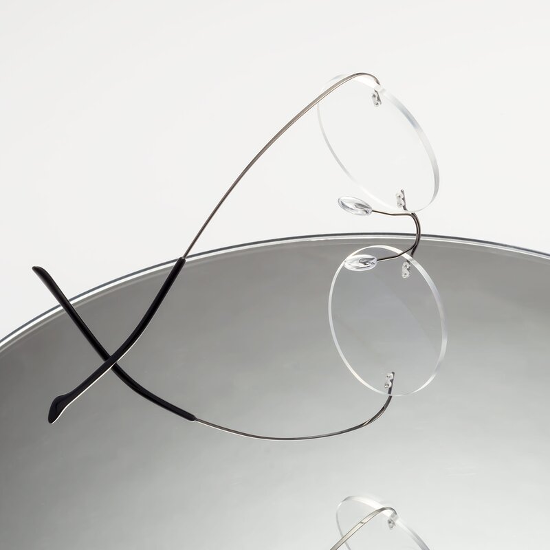 Gunmetal Lightweight Round Rimless Eyeglasses - Artist