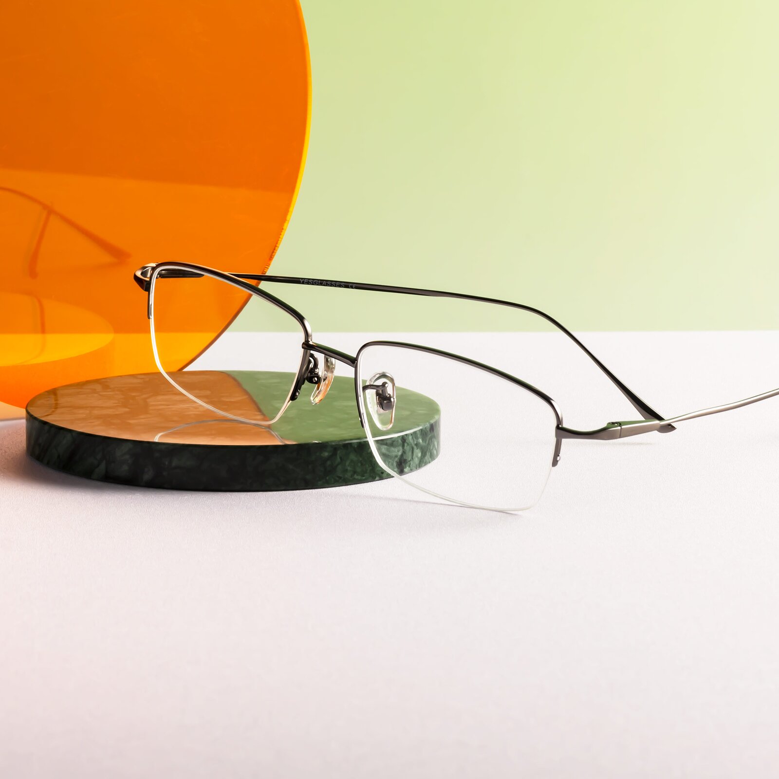 Gunmetal Titanium Rectangle Semi-Rimless Blue Light Glasses - Duke