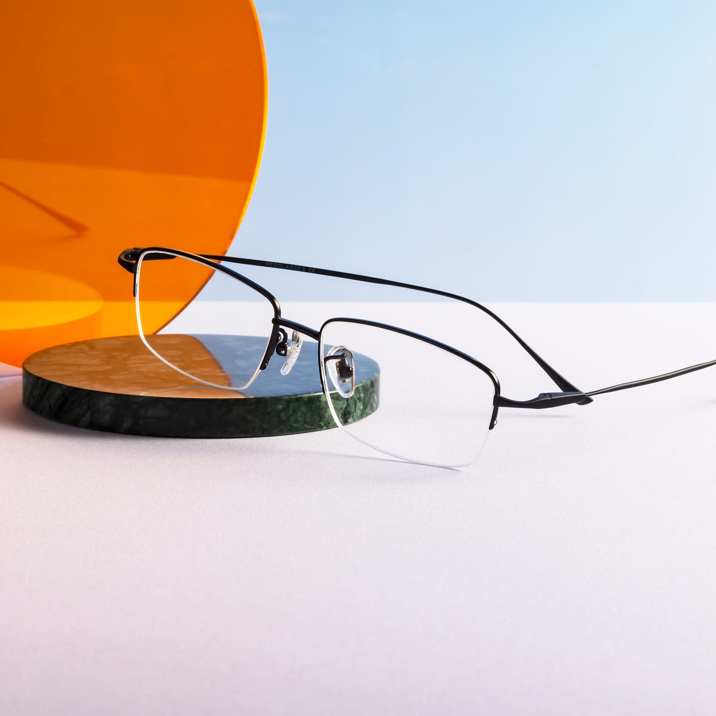 Black Titanium Rectangle Semi-Rimless Eyeglasses - Duke