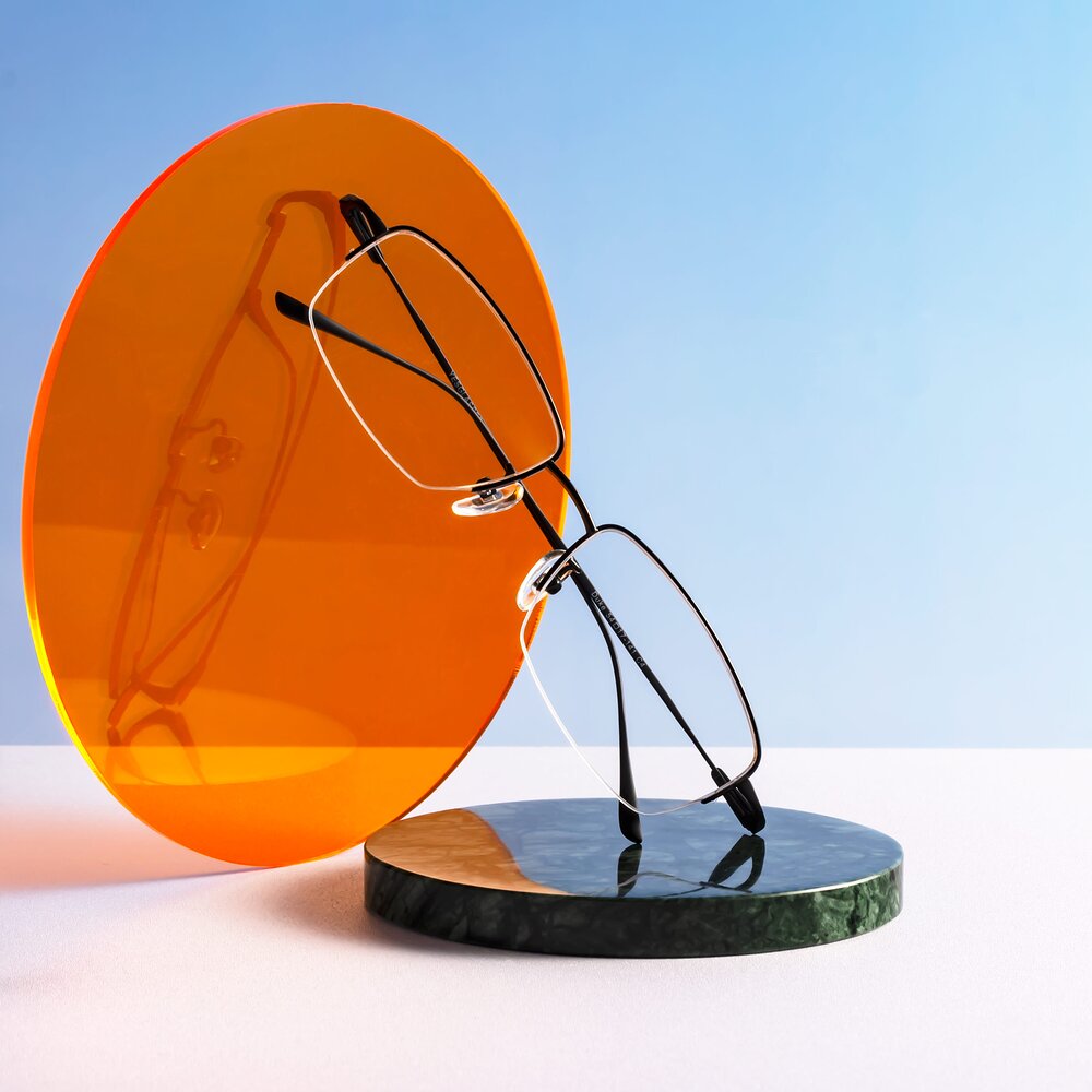 Black Titanium Rectangle Semi-Rimless Eyeglasses - Duke